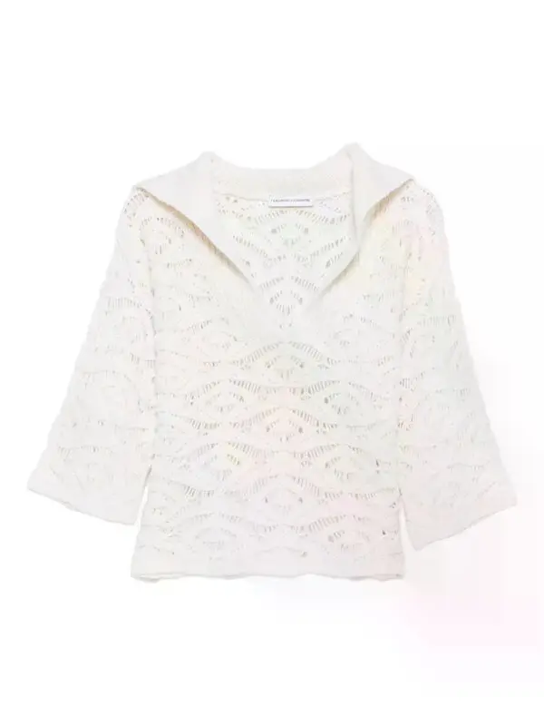 TABARONI CASHMERE Open-knit Collared Sweater