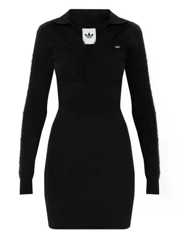 Adidas Long-Sleeve Polo-Collar Mini Dress - Black | Editorialist