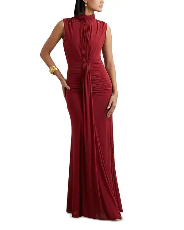 Reiss Daniella Ruched Maxi Dress - Dark Red - 32% Off | Editorialist