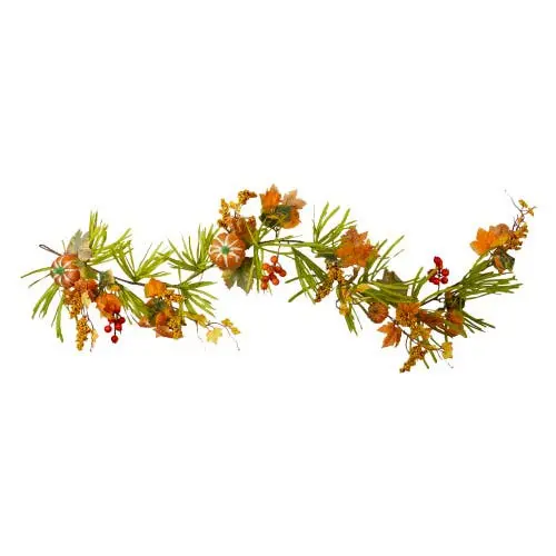 NORTHLIGHT 5' X 10" Pumpkins And Berries With Leaves Artificial Fall Harvest Garlandunlit