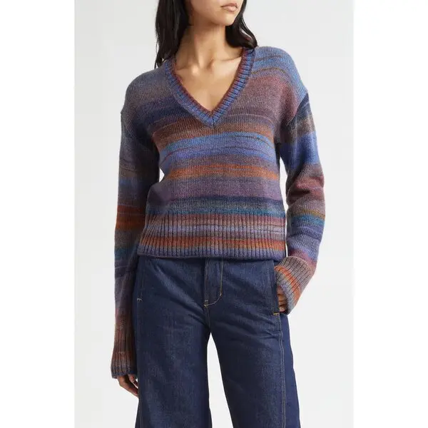 Veronica Beard Diora Stripe Wool Blend Sweater - Ocean Multi
