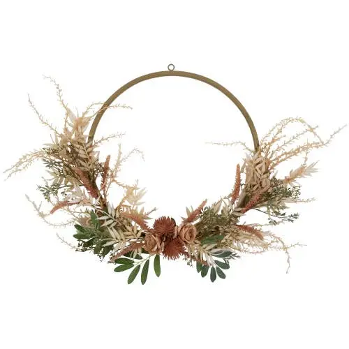 NORTHLIGHT Fall Harvest Pale Roses With Foliage Artificial Wreath, 24-inch - Beige