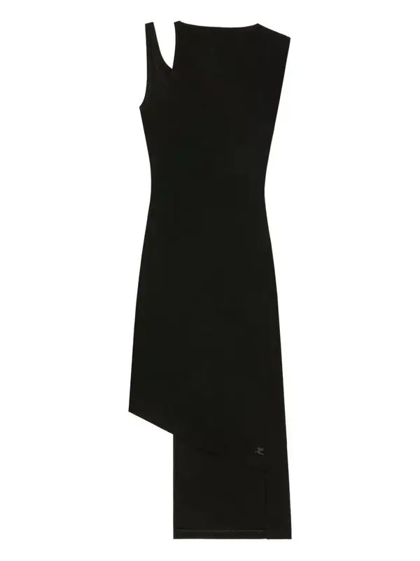COURREGES Asymmetrical Ribbed Midi Dress - Black
