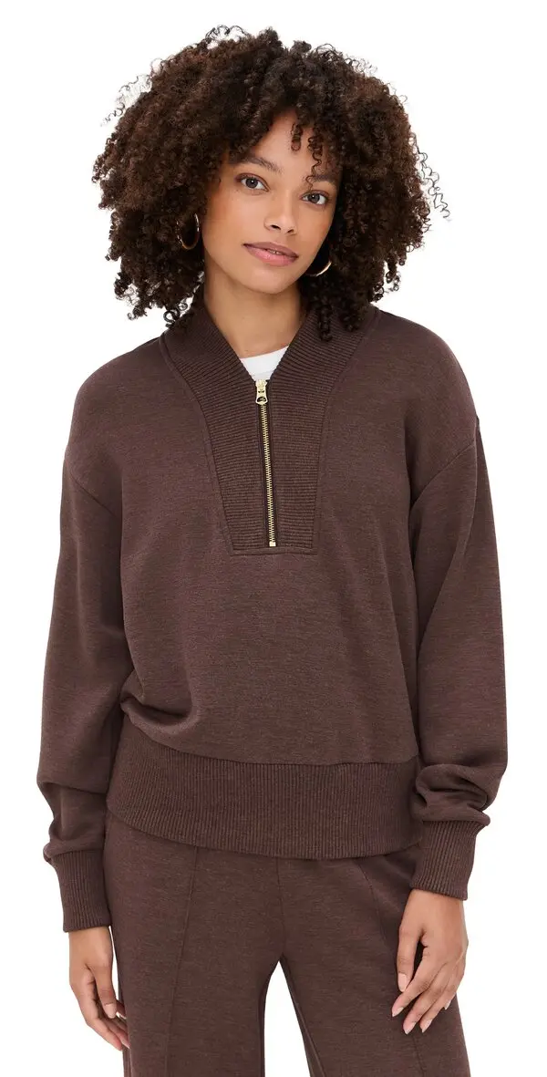 Varley Sally Half Zip Sweatshirt - Coffee Bean Marl