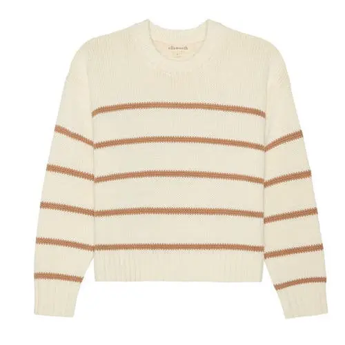 ELLSWORTH + IVEY Elena Crewneck Sweater - Ivory/mocha