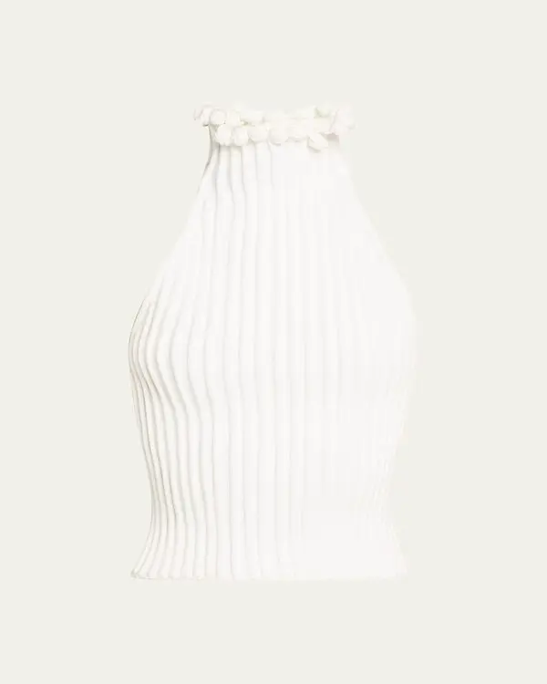 Alaïa Ribbed Knit Halter Top With Curled Trim
