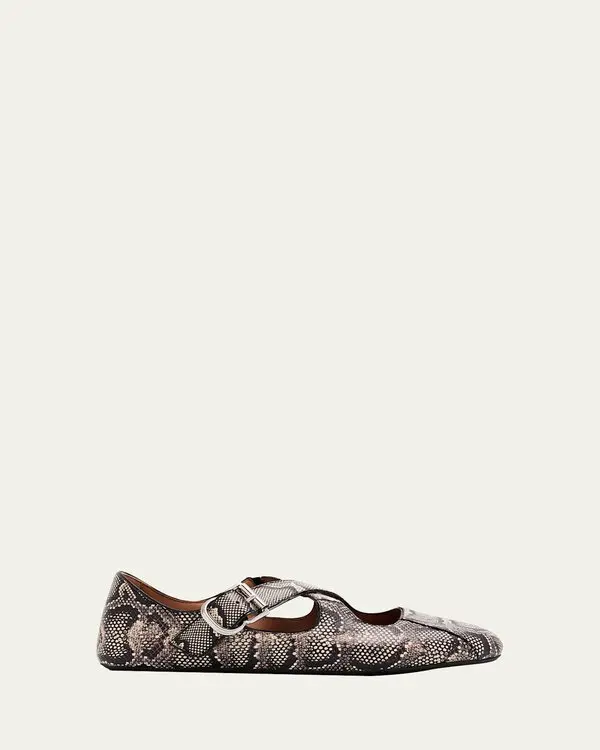 Alaïa Crisscross Snakeskin Ballerina Flats - Blanc/noir