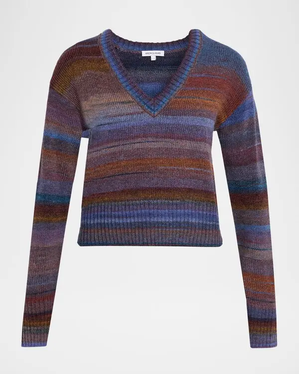 Veronica Beard Diora Striped V-neck Sweater - Ocean Mult