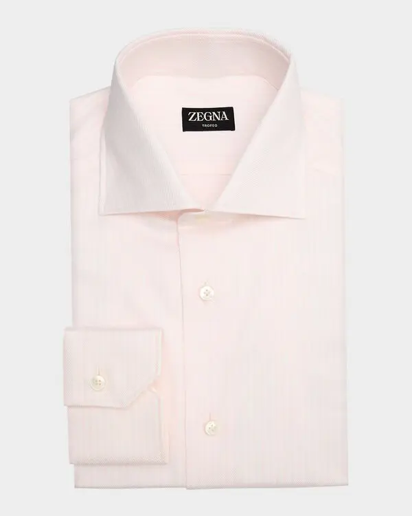 Zegna Candy Stripe Trofeo Twill Dress Shirt - Pink