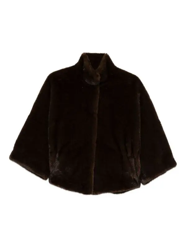VALENTINI 1972 Faux Fur Jacket With Funnel Neckline - Brown