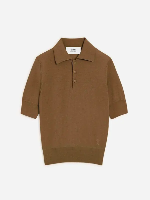 Ami Wool Knit Polo - Brown