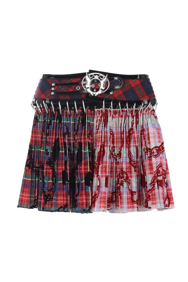 CHOPOVA LOWENA Pleated Tartan Mini Skirt