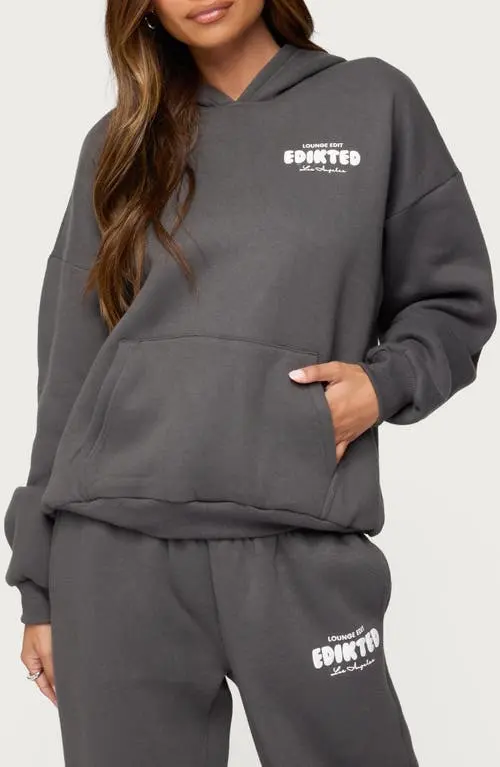 EDIKTED Lounge Edit Logo Graphic Hoodie - Dark-gray