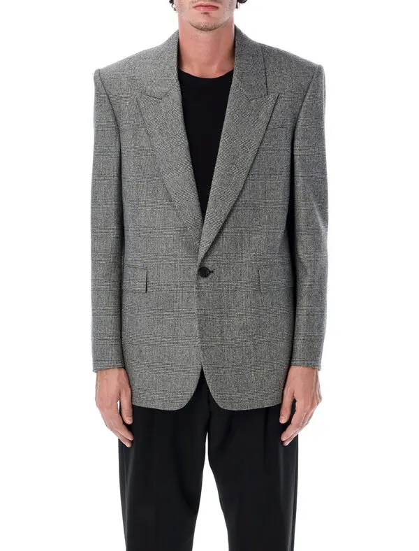 Saint Laurent Prince Of Wales Wool Single-breasted Blazer