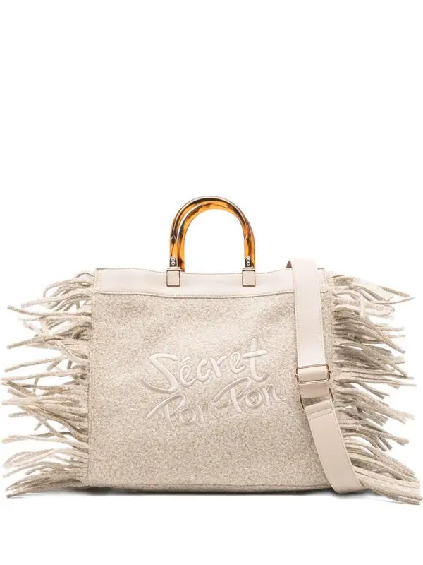 SECRET PON-PON Fringed Top-handle Shoulder Bag - White