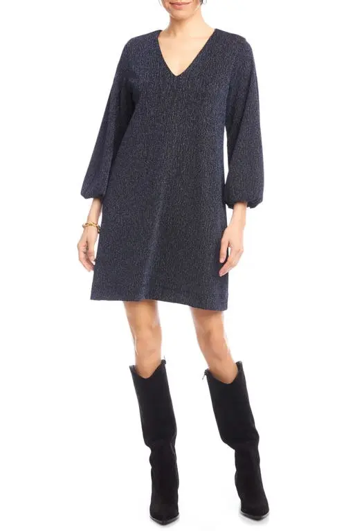 Karen Kane Metallic Long Sleeve Mini Dress - Navy