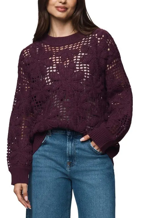 Splendid Magnolia Floral Open Stitch Sweater - Washed Plum