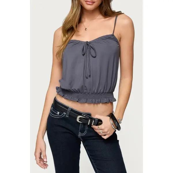 EDIKTED Ripley Tie Front Tank Top