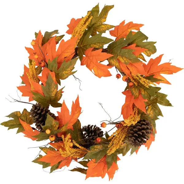 NORTHLIGHT Leaves, Pinecones And Berries Artificial Fall Harvest Wreath, 24-inch