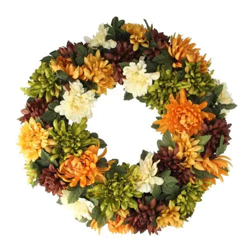 NORTHLIGHT Autumn And Green Chrysanthemum Artificial Thanksgiving Wreath19.5-inch
