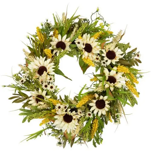 NORTHLIGHT 24" Sunflowers Artificial Fall Harvest Wreath - Beige