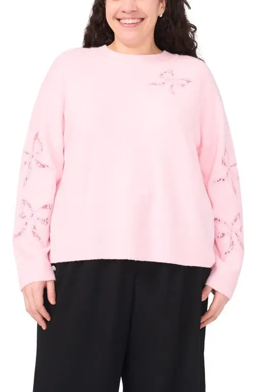 CECE DUPRAZ Lace Bow Inset Crewneck Sweater - Pink Horizon