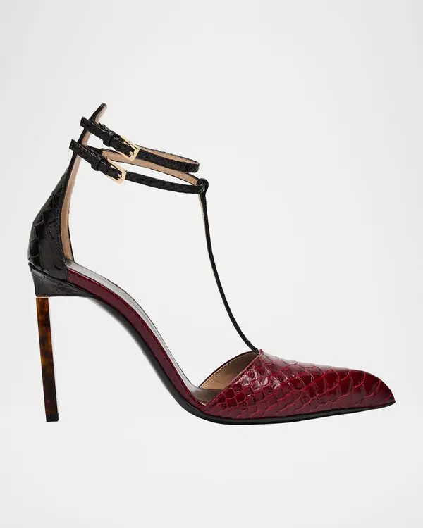 TOM FORD Python-embossed Stiletto T-strap Pumps