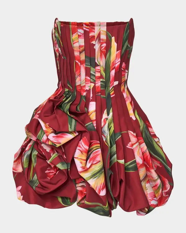 Carolina Herrera Floral Pleated Draped Mini Dress - Garnet Multi