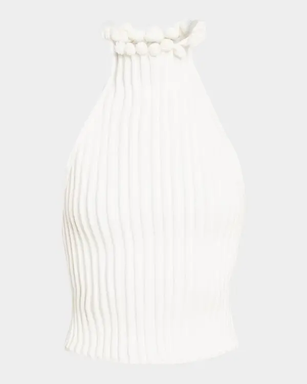 Alaïa Ribbed Knit Halter Top With Curled Trim
