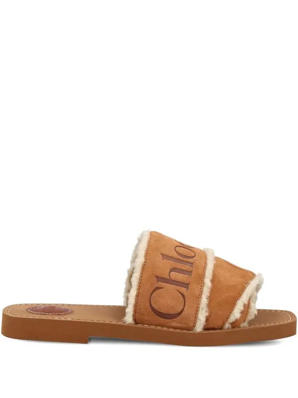 Chloé Woody Leather Slides - Brown