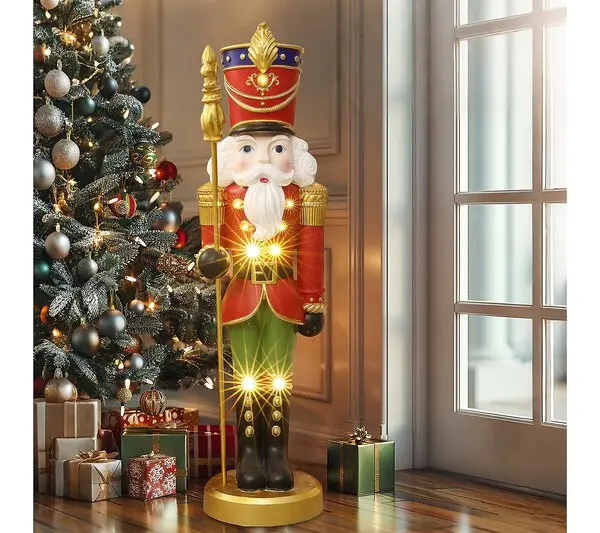 LUXEN HOME Luxenhome 3ft Lighted Nutcracker Soldier With S Cepter