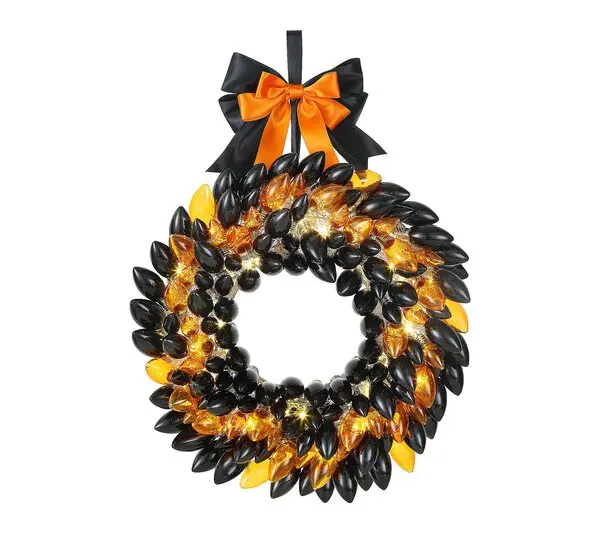 MR. HALLOWEEN 17in Retro C9 Bulb Wreath Black A Nd Orange