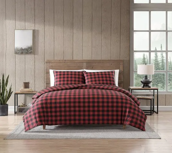 Eddie Bauer Mountain Plaid Red Twin Duvet Cover Set
