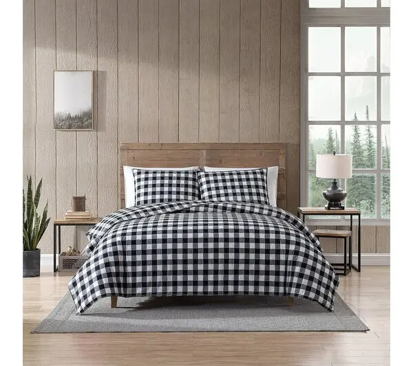 Eddie Bauer Mountain Plaid Black Twin Duvet Cov Er Set