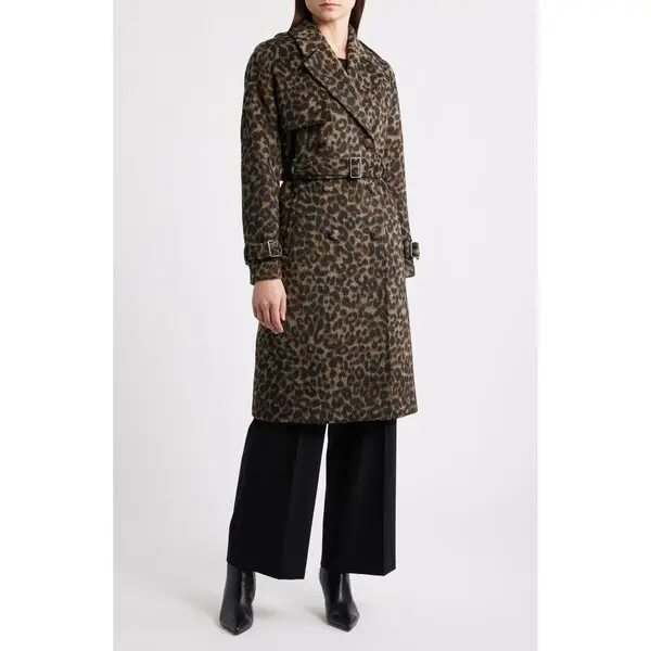 Elie Tahari The Courtney Leopard Print Belted Coat