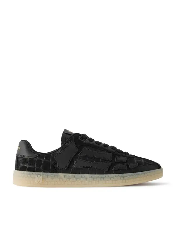 Amiri Pacific Bones Leather-trimmed Croc-effect Sneakers - Black