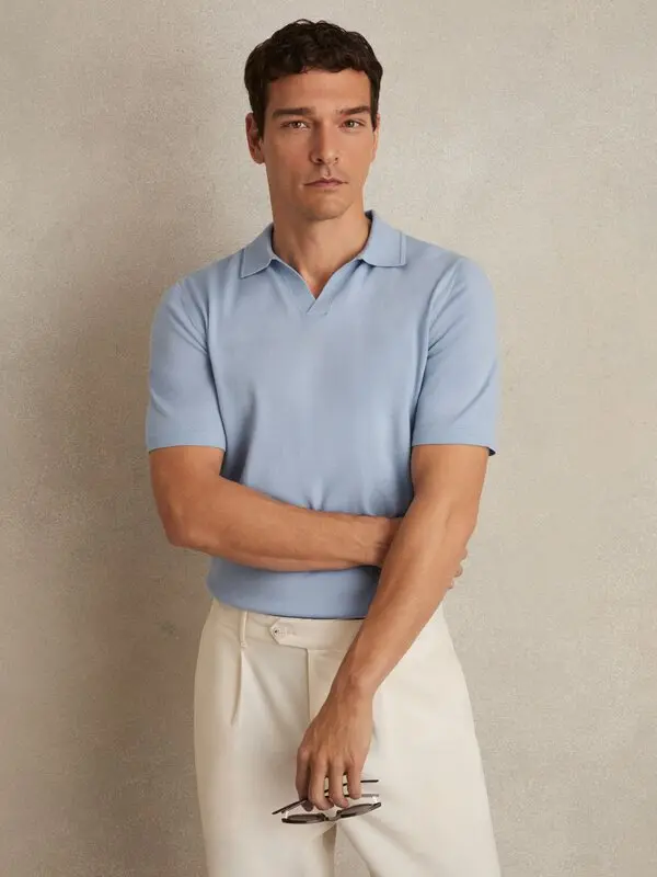 REISS Duchie Merino Wool Open-collar Polo Shirt