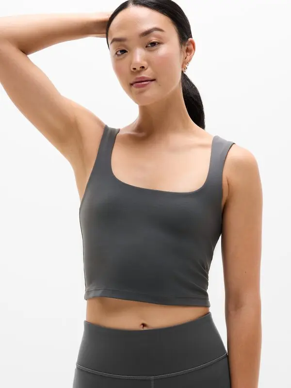 Athleta Transcend Square Neck Crop Sports Bra A-c - Shadow Grey
