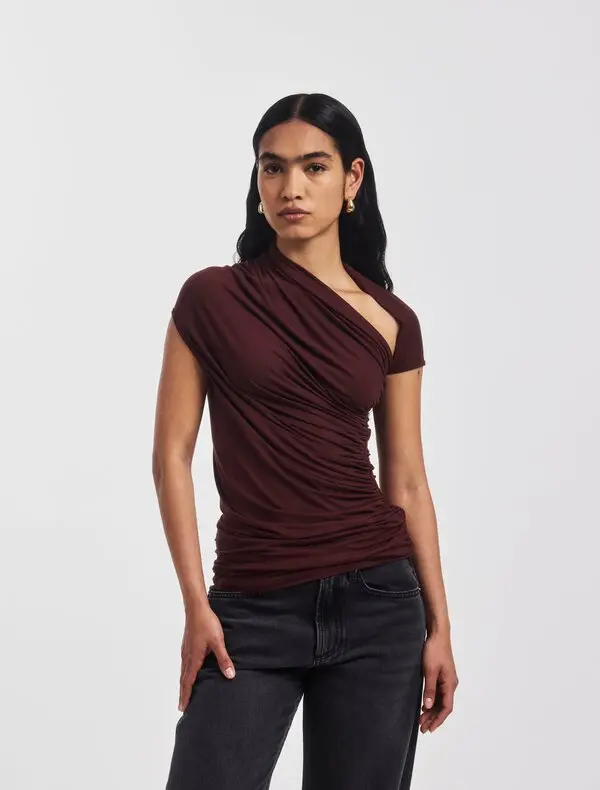 NINETY PERCENT Scarab Micromodal Cut Out Top - Bordeaux