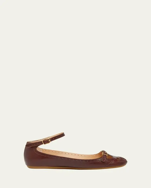 Chloé Misty Cutout Leather Ballerina Flats - Burnt Purple