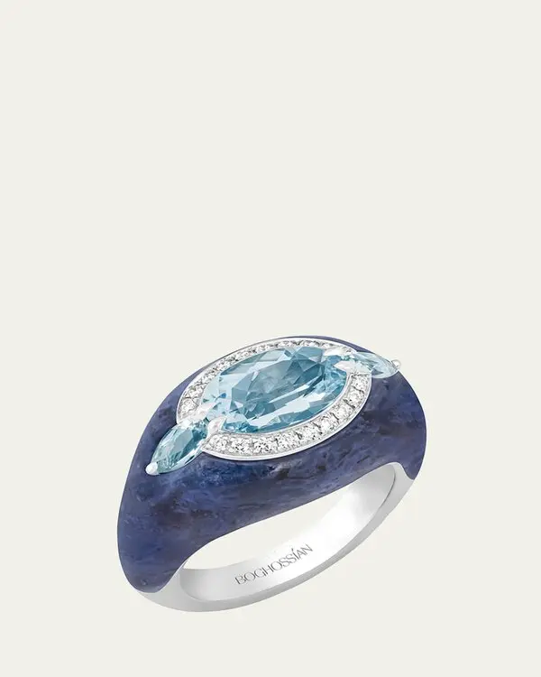 BOGHOSSIAN 18k White Gold Aquamarine And Dumortierite Ring
