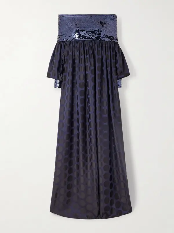 DIMA AYAD Sequin-embellished Polka-dot Gown - Blue