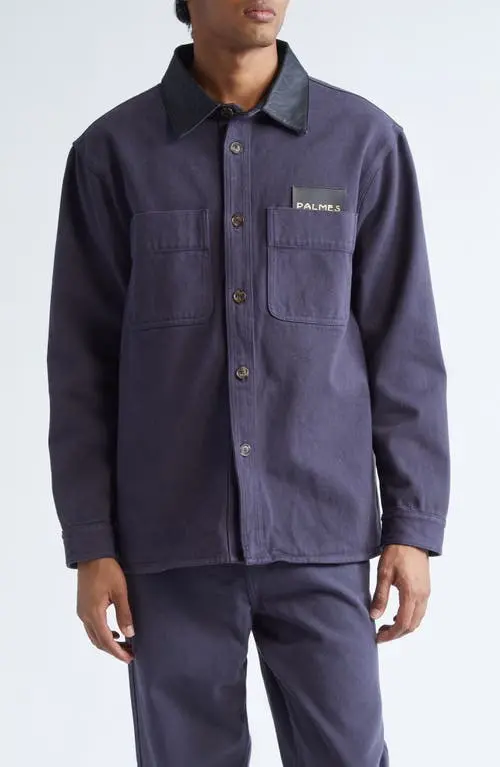 PALMES Leather Collar Twill Overshirt
