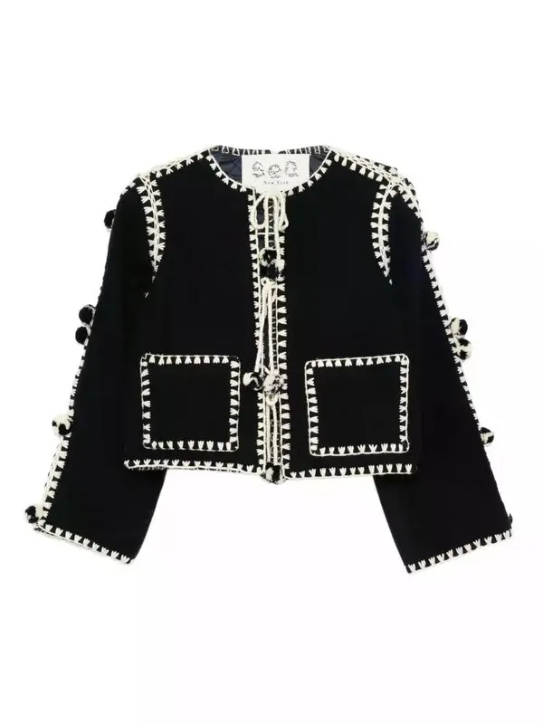 Sea Crochet-pompom Jacket - Blue