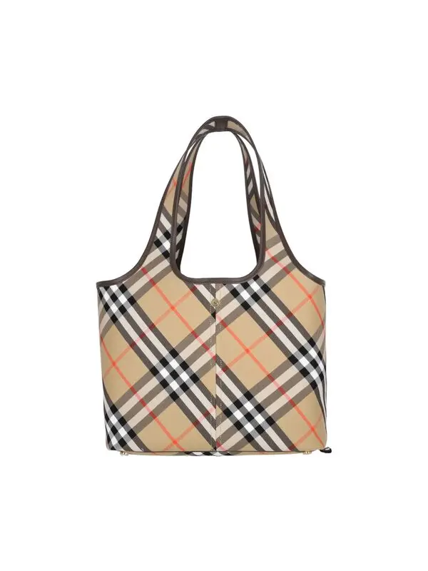 Burberry Tote Bag With Checkered Design - Beige