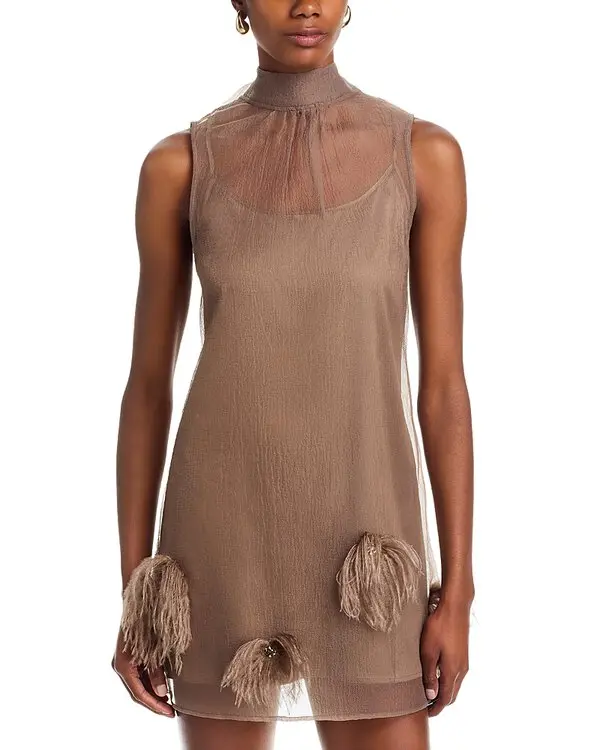 Staud Albee Embellished Mini Dress - Truffle
