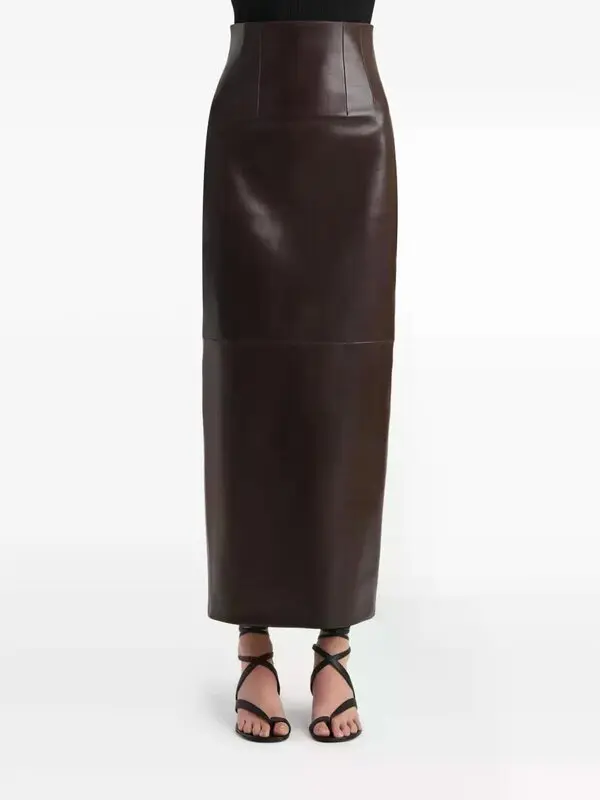 Khaite Loxley Lambskin Maxi Skirt - Brown