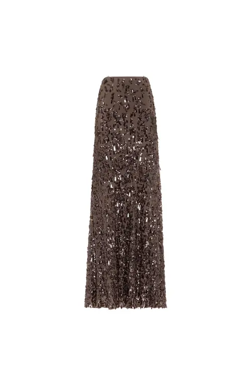 Brunello Cucinelli Long Skirt With Embroidery - Cocoa