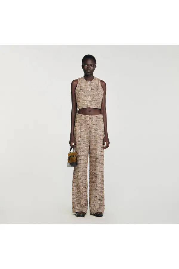 Sandro Checkered Tweed Sleeveless Vest