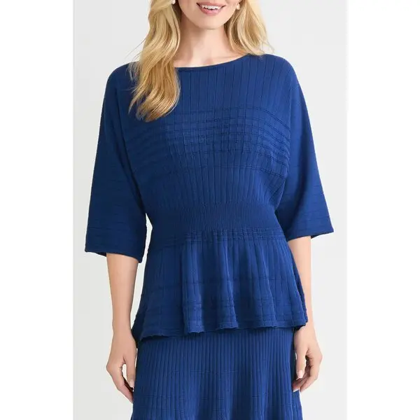 Misook Dolman Sleeve Ribbed Peplum Sweater
